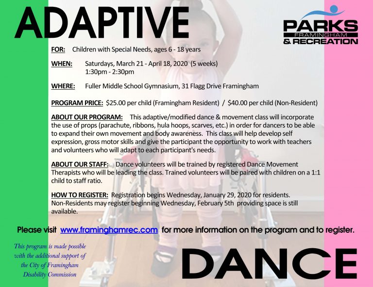 Framingham Parks & Rec Hosting 5-Week Adaptive Dance Program - Framingham Source